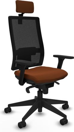 Piqueras y Crespo Ergonomischer Stuhl mit 3D-Armlehnen, h&ouml;henverstellbare Lendenwirbelst&uuml;tze und h&ouml;henverstellbares Kopfteil, Schwarz/Braun