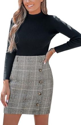 Cupshe Mini jupe &agrave; carreaux pour femme - Tiss&eacute;e chic - Streetwear - Jupe courte &agrave; carreaux - Gris - L, gris, XL