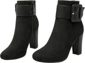 Beaupretty Bottines &agrave; Talons &Eacute;pais pour Femmes Bottines Courtes en Daim Noir Taille 39 Chaudes et &Eacute;l&eacute;gantes pour Usage Quotidien et Sortie Hivernale