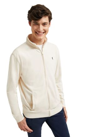 Polo Club Herren Sweatshirt mit Reißverschluss Beige Ohne Kapuze - Baumwolle Pullover Zipper Men