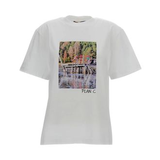 Plan C Plan C, Femme, Tops, Blanc, Taille: 36 FR T-shirt imprim&eacute; en jersey de coton