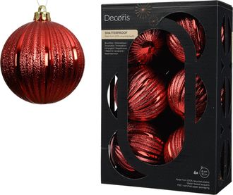 Eminza Weihnachtskugeln Kunststoff 8cm geriffelt 6 St&uuml;ck - klassisch & bruchsicher - Christbaumkugeln Weihnachtsbaumkugeln f&uuml;r Weihnachten - Christbaumschmuc