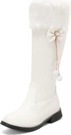 Generic Bottes de neige confortables &agrave; talon plat pour femme - Bout rond - Fermeture &eacute;clair lat&eacute;rale, blanc, 38.5 EU