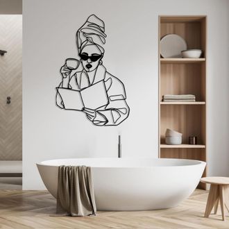 Generic Metall-Wandbild Lesende Frau, Metall-Linienkunst-Dekor, Moderne Frauenkunst f&uuml;r Wohnzimmer, Schlafzimmer (Schwarz, 121 x 80 cm)