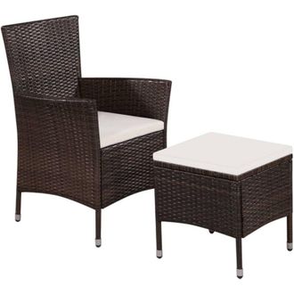 vidaXL Gartenstuhl und Hocker mit Polstern Poly Rattan Braun vidaXL