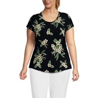 Lands End Shirt aus Baumwolle/Modal-Mix mit Ballett-Ausschnitt, Damen, Gr&ouml;&szlig;e:52-54 plus, Schwarz, Baumwolle Modal, by Lands End