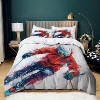 Generic Skifahrer Malerei Bettw&auml;sche 135 x 200 cm, Weiche Komfort Bettbezug - Microfaser Atmungsaktive Bettbezug Set 3 Teilig f&uuml;r Jungen M&auml;dchen Jugendliche K