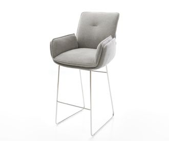 DELIFE Barstuhl Nela-Flex Strukturstoff Soft Grau Kufengestell Edelstahl Silberfarben, Barst&uuml;hle