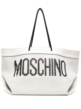 Moschino sac port&eacute; &eacute;paule tress&eacute; &agrave; logo imprim&eacute; - Blanc