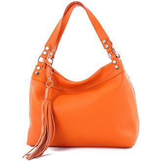 modamoda.de T201 Damen Leder Schultertasche Handtasche handmade in Italy, Farbe:Orange