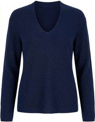 Ulla Popken Strickpullover Pullover Kelchkragen V-Ausschnitt Langarm