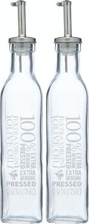KitchenCraft World of Flavours Oliven&ouml;lflasche mit Spender, mit dekorativer Aufschrift, Glas, 270 ml Volumen (Packung mit 2)