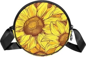 Generic Petit sac &agrave; bandouli&egrave;re rond pour femme, motif tournesol avec fermeture &eacute;clair, bretelles r&eacute;glables, style d&eacute;contract&eacute;, pour femmes et filles