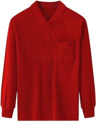 Generic Polo pour homme - Chemise de golf d&eacute;contract&eacute;e boutonn&eacute;e - L&eacute;ger et respirant - Manches longues - Printemps et automne - Hauts confortables 2026, Roug
