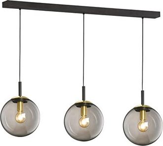 Fischer & Honsel | Pendelleuchte, Dini | schwarz matt| altmessingfarben matt| Glas| rauchfarben transparent| L: 110,00 cm, B: 25,00 cm| Ausl. Decke: 140,00 cm| 3x E27 