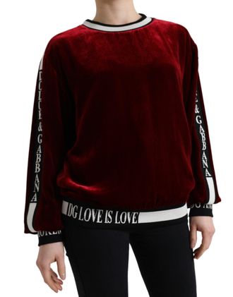 Dolce & Gabbana Womens Velvet Crew Neck Sweater Red Viscose Silk