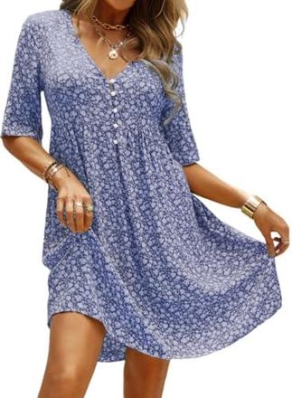 Onsoyours Femme Robe Longue Été Robes Grande Taille À Manches Courtes Col V De Plage Grande Swing Chic Imprimé Floral Casual Boho Robe De Soirée Printemps A Ble