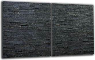 Decorwelt Herdabdeckplatte Abdeckung Ceranfeld Abdeckplatte Schneidebrett 2-Teilig 80x52 Schiefer Ziegel Steine Schwarz Spritzschutz Glasplatte Ceranfeldabdecku