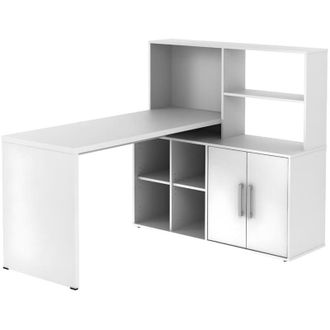Vente-Unique Vente-unique - Bureau dangle leon avec rangements et &eacute;tag&egrave;res - Blanc