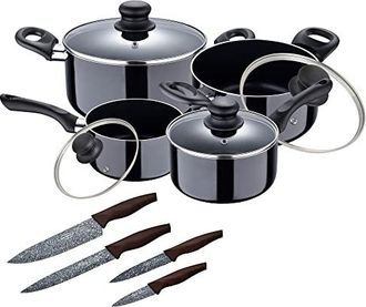 San Ignacio JUEGO DE BATER&Iacute;A DE COCINA EN ALUMINIO PRENSADO + SET DE 4 CUCHILLOS ACERO INOXIDABLE