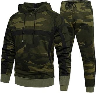 Jamron Homme Ensemble de Survêtement Camouflage 2 Pièces Sweats à Capuche et Pantalon de Jogging Vêtements de Sport Décontracté Vert Armée XXL