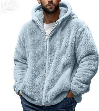 Generic Veste polaire pour homme avec doublure Sherpa et fermeture éclair - Manteau dhiver chaud et confortable - Grande taille, bleu clair, 3XL