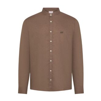 Sun 68 Homme, Chemises, Brun, Taille: XL Shirt Linen Korean Collar L/S