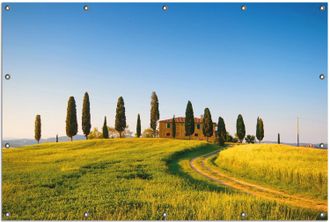 Wallario Outdoor-Poster für Garten oder Balkon Villa in der Toskana, Motivbanner Größe: ca. 120 x 180 cm, Outdoor-Bild
