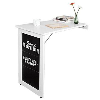 SoBuy Table Murale Rabattable à Manger Pliable avec Tableau Mémo Extensible Gain de Place pour Cuisine, Bureau et Petits Espaces Blanc 50cm x 75cm x 76cm FW