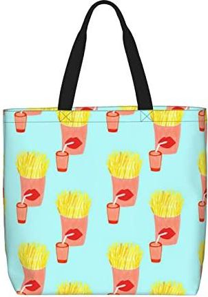 Generic Sac Fourre-Tout Motif De Frites Mignonnes Sac &Agrave; Provisions R&eacute;utilisable De Grande Capacit&eacute; Sacs &Agrave; Main, Pour Tous Les Jours, Femmes, Filles, Shopping