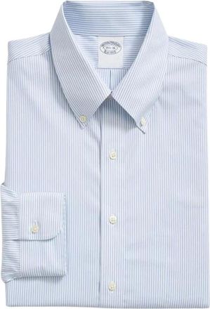 Brooks Brothers Homme, Chemises, Bleu, Taille: XS Chemise Oxford Pinpoint &agrave; Rayures Slim Fit Infroissable avec Col Boutonn&eacute;