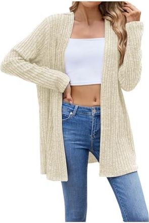 Generic Cardigan mi-long en tricot à manches longues pour femme 2026 automne 2024, beige, XXL