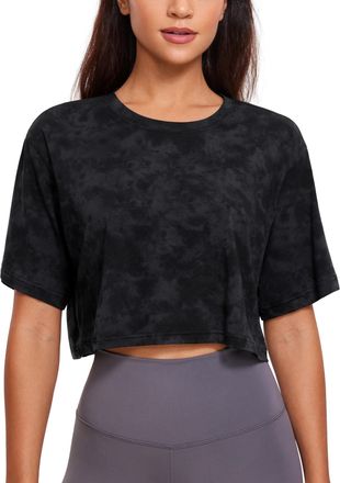 CRZ YOGA Damen Sport T-Shirt Kurzarm Sommer Fitness Crop Oberteile Crew Neck Leichte Yoga Top Atmungsaktiv Laufshirt Der Rauchtintennebel 38
