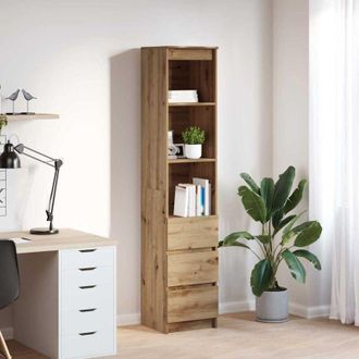 vidaXL Vidaxl - Buffet haut ch&ecirc;ne artisanal 37,5x35x180 cm - Bois ding&eacute;nierie durable - 3 tiroirs et 3 &eacute;tag&egrave;res - Rangement multifonctionnel