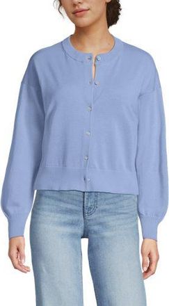 Lands End Kurzer Feinstrick-Cardigan aus Baumwolle, Damen, Gr&ouml;&szlig;e:44-46 regular, Blau, Baumwolle, by Lands End