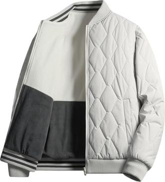 Generic Veste r&eacute;versible &agrave; col de baseball pour homme - Coupe ample - Chaud - Veste thermique dext&eacute;rieur, blanc, L