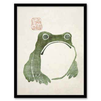 Artery8 Vintage Japanese Cute Grumpy Frog Matsumoto Hoji Living Room Artwork Framed Wall Art Print A4