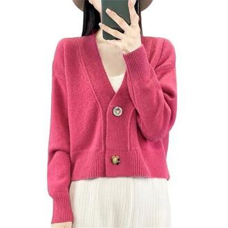 Generic Cardigan pour femme 100 % laine m&eacute;rinos col en V manches longues cachemire tricot hiver pull vintage tops, Mei Hong, Taille M