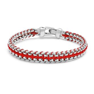 Nialaya Homme, Accessoires, Gris, Taille: M Red Woven Box Chain Bracelet in Silver