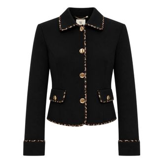 Fracomina Schmal geschnittener einreihiger Blazer mit Animal-Print-Details - - Jackets - Damen - Schwarzk - S