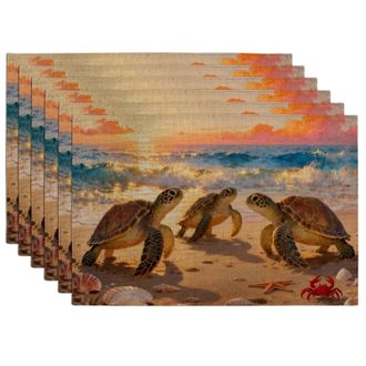 Generic Platzsets mit K&uuml;stenschildkr&ouml;te, k&uuml;nstlerische Ozean-Szene, Platzsets f&uuml;r Esstisch, Sommer, Strand, rutschfest, waschbar, f&uuml;r drinnen und drau&szlig;en, K&uuml;c