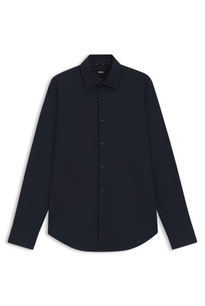 BOSS Herren H-JOE-C1-214 Regular-Fit Hemd aus elastischer Baumwoll-Popeline mit b&uuml;gelleichtem Finish Dunkelblau 43