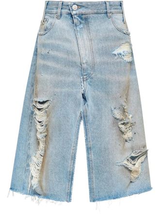 Maison Margiela jupe en jean à effet usé - Bleu