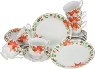 CREATABLE CreaTable, 22414, Serie Iwona CHRISTROSE, 18-teiliges Geschirrset f&uuml;r 6 Personen, Kaffeeservice aus Porzellan, sp&uuml;lmaschinen- und mikrowellengeeignet,
