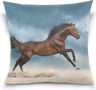 Linomo Kissenbezug 50x50 cm, Tier Braun Pferd Dekorative Kissenbezug Kissenhülle für Couch Sofa Bett Hause