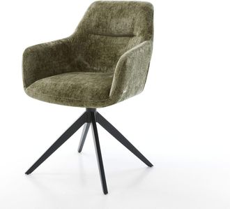 DELIFE Drehstuhl Pejo-Flex Chenille Olive Kreuzgestell breit Schwarz 360&deg; drehbar Wippfunktion Taschenfederkern, Esszimmerst&uuml;hle
