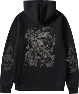 Generic 2026 Vestes &agrave; capuche en jean pour femme, d&eacute;contract&eacute;, baggy, sweatshirts streetwear, unisexe, Noir, XXL