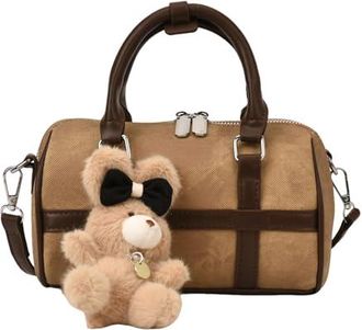 Generic Sac &agrave; bandouli&egrave;re en cuir synth&eacute;tique - Couleur contrast&eacute;e - Pochette sous le bras avec pendentif pour femme - Travail, shopping, beige, 7.87x4.72x4.1