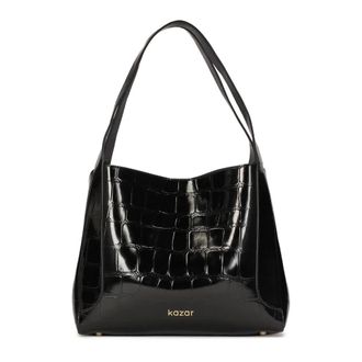 Kazar Schultertasche aus gepr&auml;gtem Lackleder - - Bags - Damen - Schwarzk - ONE SIZE