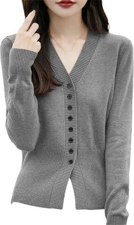 Generic Cardigan dhiver tendance en tricot &agrave; col en V pour femme Couleur unie, gris, Taille XL
